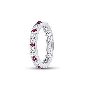 Jewel Zone US Round Cut Simulated Red Ruby Stackable Ring in 14K White Gold Over Sterling Silver