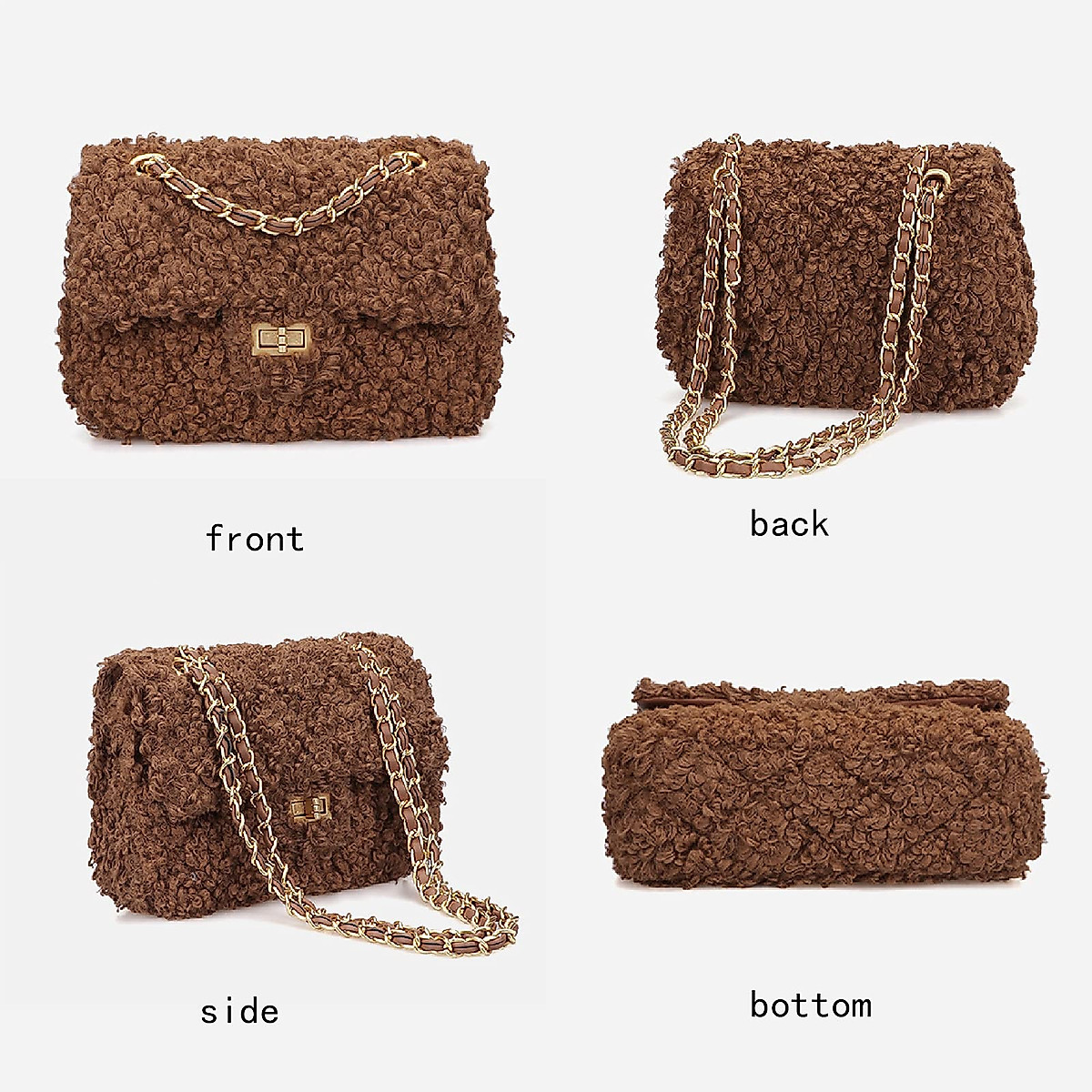 Women Plush Shoulder Bag Fashion Fluffy Crossbody Purse Soft Warm Shopping Dating Bag with Adjustable Chain Strap Indie Cute Tote Bags(Brown)