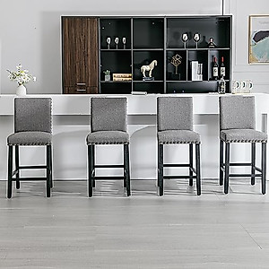DAGONHIL 24 inch Bar Stools Set of 4, Counter Height Bar Stools with Backs, Nail Head Barstools with Wood Legs, Upholstered Kitchen Island Chairs, Gray