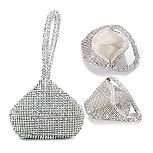 ele ELEOPTION Women Purse Women's Evening Bag Full Rhinestones Wedding Purse, Silver for 4.7 inch phone