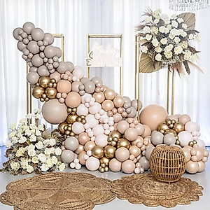 Nude Neutral Balloon Garland Arch Kit-119Pcs Tan Beige Double Stuffed Balloons White Sand Cream for Boho Teddy Bear Theme Baby Shower Gender Reveal Birthday Party Decoration Supplies