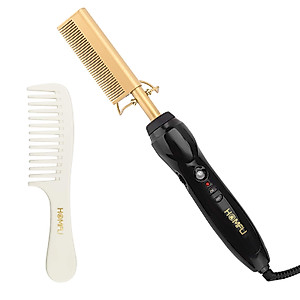 Homfu Electric Hot Comb Hair Straightening Heat Pressing Comb Ceramic Curling Flat Iron Curlers Designed Hair Hot Comb Straightener,Portable Travel Anti-Scald Beard Straightener Press Comb
