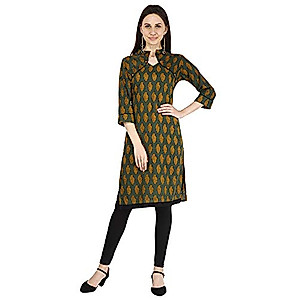 Ramkudi Indian Women's Printed Cotton Kurti Green Top