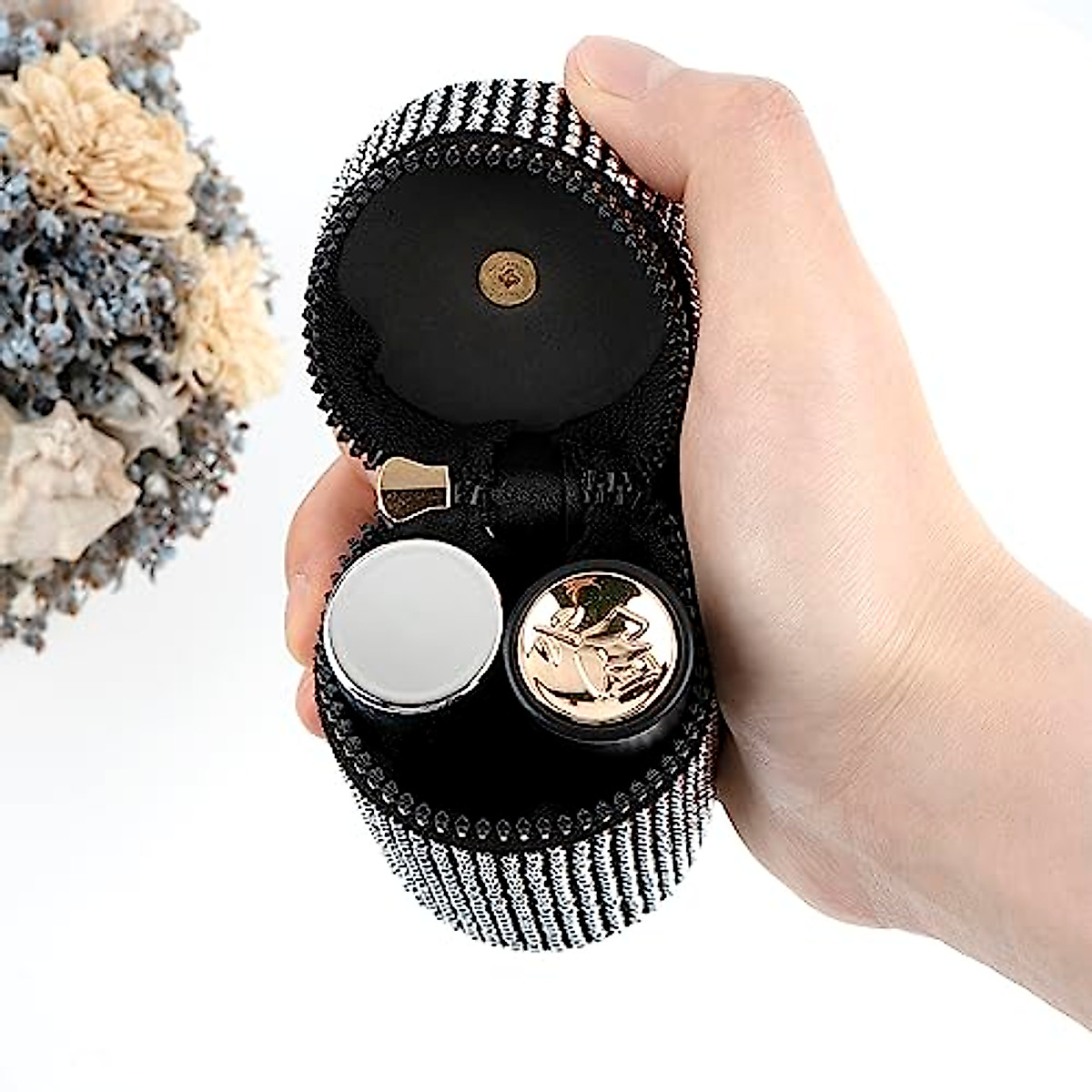 Adorila 2 Pack Lipstick Case Keychain, Leather Diamond Lip Gloss Holder, Travel Lipstick Organizer for Purse Perfume Fingernail Polish (Black & Pink)