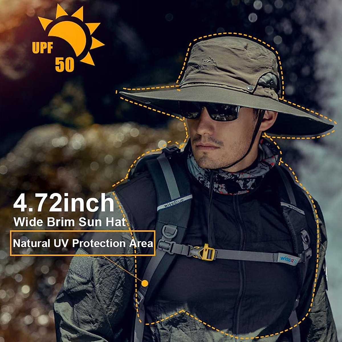 Cooltto Wide Brim Sun Hats with Waterproof Breathable for Fishing, Hiking, Camping，for Men Women Kids Light Gray