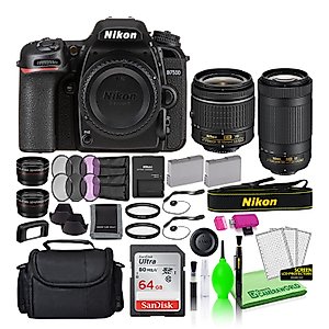 Nikon D7500 20.9MP DSLR Digital Camera with 18-55mm and 70-300mm Lenses (13543) Deluxe Bundle -Includes- Sandisk 64GB SD Card + Large Camera Bag + Filter Kit + Spare Battery + Telephoto Lens