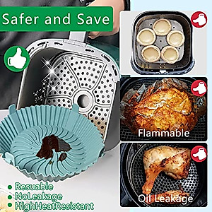 Air Fryer Silicone Liners, BBN 2 Pcs 8 inch Silicone Air Fryer Pot with lanyard Reusable Air Fryer Silicone Basket for 3 to 6 QT Air fryers Liners Silicone for Air fryer Oven Accessories (Red+Blue)