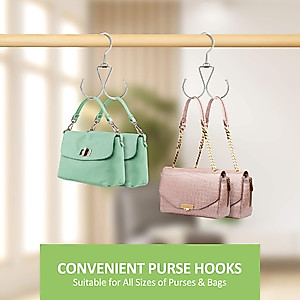 OMHOMETY 6 Pack Purse Hanger for Closet, 12 Storage Capacity Rotatable Purse Hooks, Hanging Backpack Bag Holder, Closet Organizers and Storage, Silver