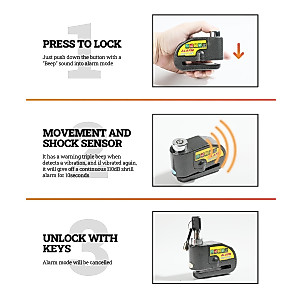 Zlirfy Motorcycle Alarm Disc Brake Lock,Waterproof Motorcycle Security Alarm Padlock,110db Alarm Sound Anti-Theft Security Wheel Disc Lock with Reminder Cable Keys and Carry Pouch