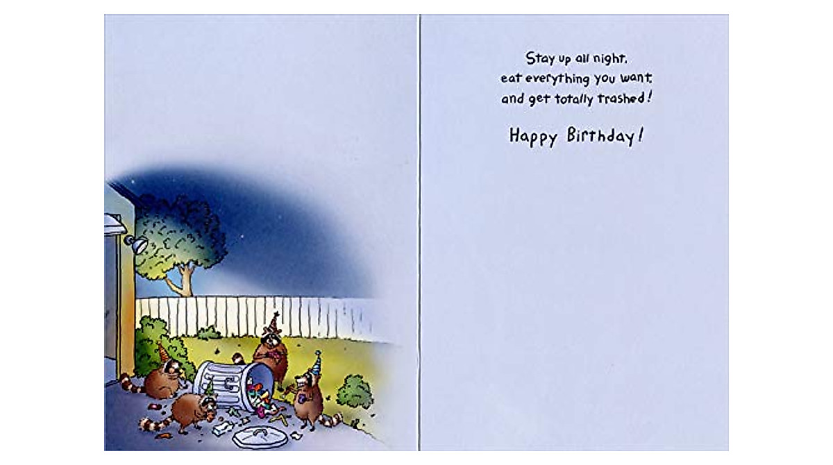 Get Trashed! Funny Raccoon Birthday Card by Oatmeal Studios