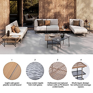 LAUSAINT HOME Outdoor Patio Furniture Set, 10-Piece Wicker Outdoor Conversation Set PE Rattan Sectional Sofa with Washable Cushions and Tempered Glass Table for Garden (Beige)