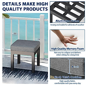 COVERONICS Outdoor 2 Pieces Aluminum Ottoman - Patio Furniture Foot Rest Stool with Aluminum Frame and Waterproof Cushions, All-Weather Footrest Seat Balcony Backyard Poolside Gray
