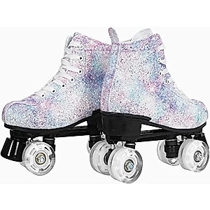 Nattork Roller Skates for Women with Glitter Leather High-top Double Row Rollerskates, Unisex-Adult Derby Skate for Beginner,Fast Braking Rink Skates