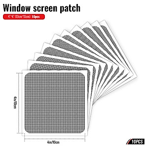Window Screen Repair Patch, 10 Patches, 4"x 4"(10cm x 10cm), Black, 3-Layer Strong Adhesive Window Screen Mesh Tape, Repair Kit for Window and Door Screen Tears Holes