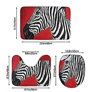 WONDERTIFY Zebra Bathroom Antiskid Pad African Black White Stripe Wild Animals Exotic Wildlife 3 Pieces Bathroom Rugs Set, Bath Mat+Contour+Toilet Lid Cover Red