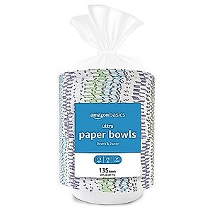 Amazon Basics Ultra Paper Bowls, 20 Oz, Disposable, 540 Count (4 packs of 135), White (Previously Encore)