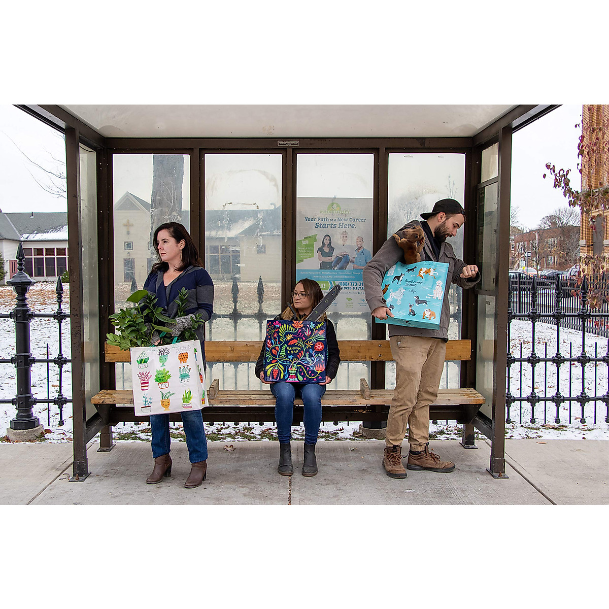 Blue Q Shoppers, Reusable Grocery Bag, Sturdy, Easy-to-Clean, 15" h x 16" w x 6" d, made from strong 95% recycled material (Random Crap)
