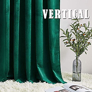 RYB HOME Green Velvet Curtains 108 inches - Extra Long Curtains for Sliding Glass Door Home Decor Room Darkening Curtains for Dinning Room Photography Backdrop, Emerald Green, 52 x 108, 2 Pcs