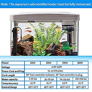 SZELAM Submersible Aquarium Heater,300W Fish Tank Heater with Intelligent Temperature Probe and 2 Suction Cups,Suitable for Marine Saltwater and Freshwater