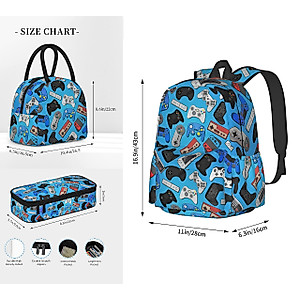 Oplp Colorful Video Game Controller Background Large Capacity Backpack Lunch Bag Pencil Case Combination 3 Piece Set