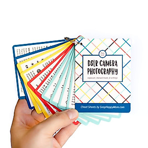 DSLR Cheat Sheet Cards for Canon, Nikon and Sony Cameras - Plastic Quick Reference Photography Cards | Camera Settings, Exposure & Manual Mode (Bright)