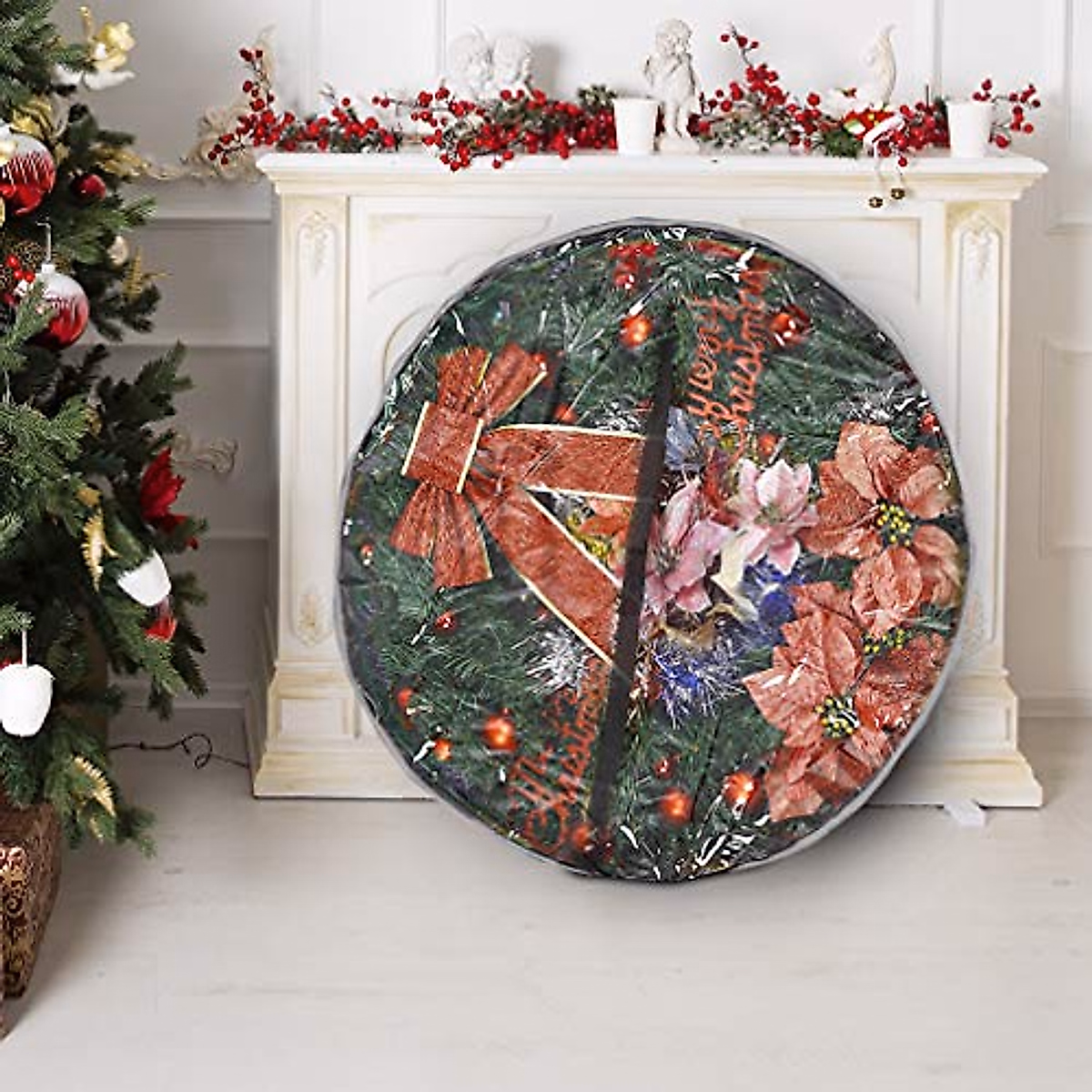 Primode Wreath Storage Bag 36" | Garland Wreaths Container with Clear Window for Easy Xmas Holiday Storage | Durable 600D Oxford Material