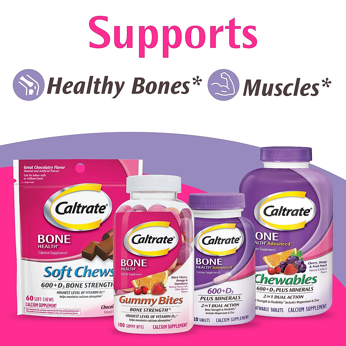 Caltrate Chewables 600 Plus D3 Plus Minerals Calcium Vitamin D Supplement, Cherry, Orange and Fruit Punch - 90 Count