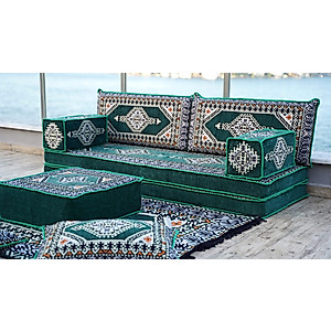 Green Floor Couch Set, Sectional Sofas, Arabic Floor Sofa Set, Yoga Meditation Mat, Futon Sofa Bed, Sofa Covers (Sofa Full Set, 8'' Thickness (20 cm))