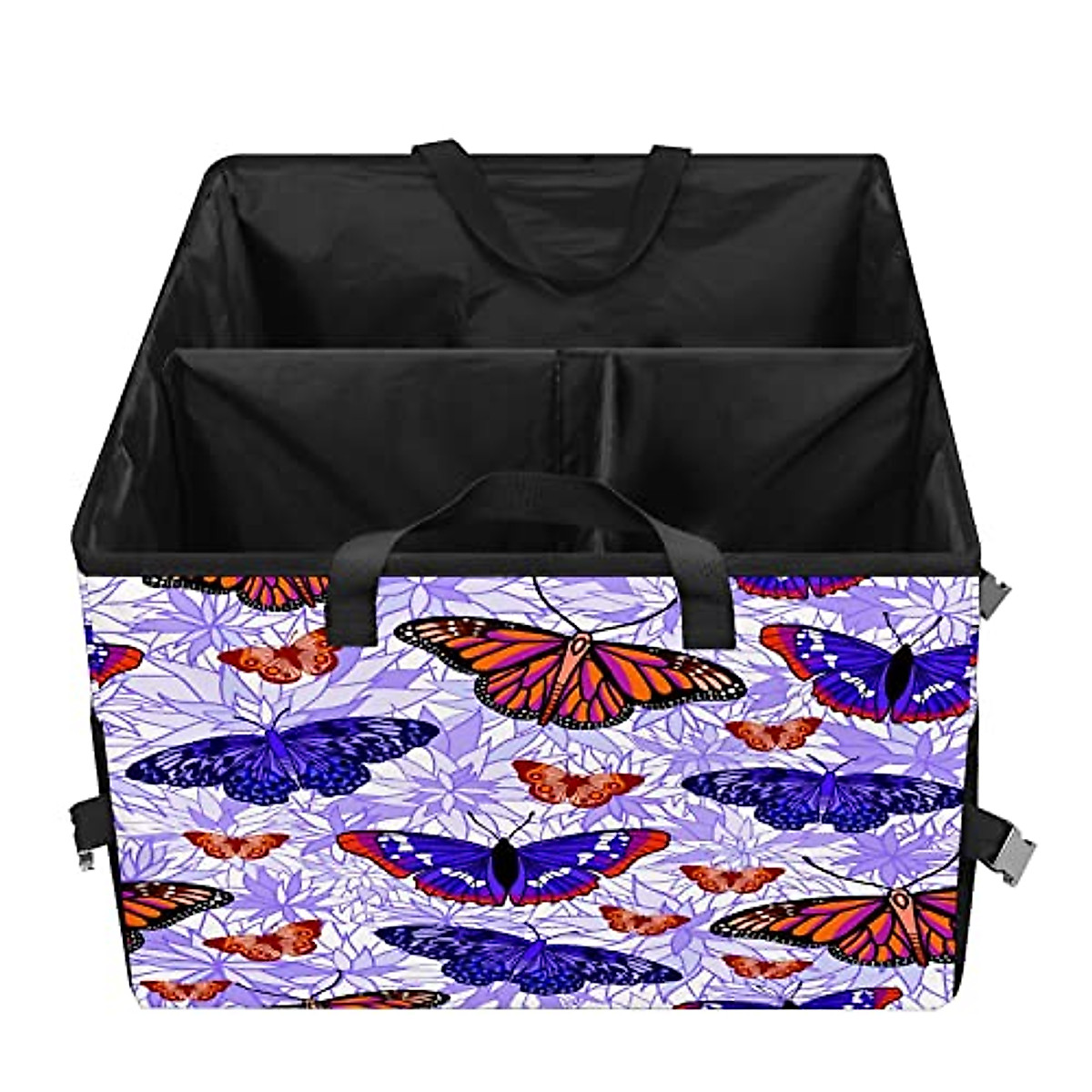 Gorgeous Butterfly Retro Purple Trunk Organizer Large Storage Groceries Bag for Car Trunk with Dividers Back Seat SUV Organizers Collapsible Adjustable Auto Trunk Cargo Box