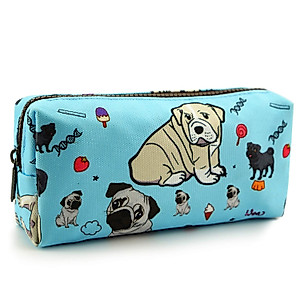 LParkin Cute Pug Dog Canvas Pencil Case Canvas Pen Bag Gadget Pouch Stationary Case Makeup Cosmetic Bag Box