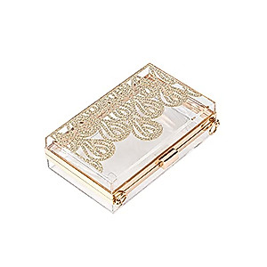 Mulian LilY Women Clear Purse Acrylic Transparent Clear Clutch Bag With rhinestones, Shoulder Handbag With Removable Gold Chain Strap M263