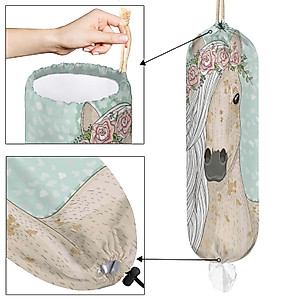 Horse Flower Plastic Bag Holder, Animal Floral Grocery Bag Storage Holder Garbage Shopping Bag Trash Bags Organizer for Kitchen Home