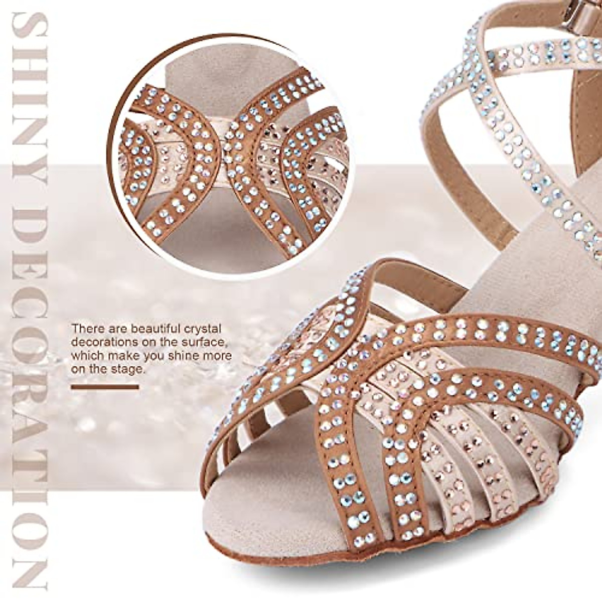 FUKZTE Ballroom Dance Shoes Women Latin Salsa Practice Dancer Shoes Performance Dance Shoes,Silver Brown 2.36 inch Heel,7 US