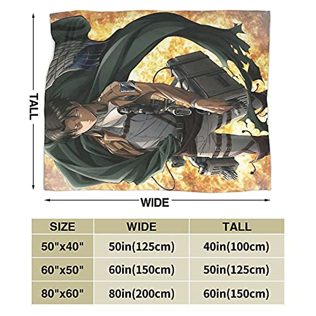 Levi Ackerman Soft and Comfortable Warm Fleece Blankets Beach Blanket Picnic Blankets Throw Blankets (80"x60")