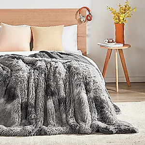 BEAUTEX Faux Fur Throw Blanket, Soft Sherpa Fluffy Blankets, Warm Thick Plush Flannel Blanket, Luxury Fuzzy Blankets for Room Decor, Shaggy Comfy Blanket for Couch Sofa Bed Grey, 50x 60