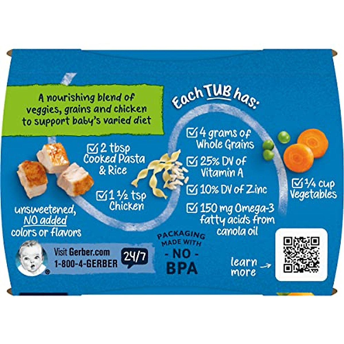 Gerber Mealtime for Baby 2nd Foods PowerBlend Baby Food Tubs, Chicken Noodle, Unsweetened with No Added Colors or Flavors, 2 - 4 oz Tubs/Pack (Pack of 8)