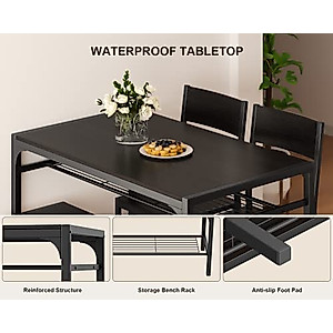 Gizoon Kitchen Table and 2 Chairs for 4 with Bench, 4 Piece Dining Table Set for Small Space, Apartment, Black