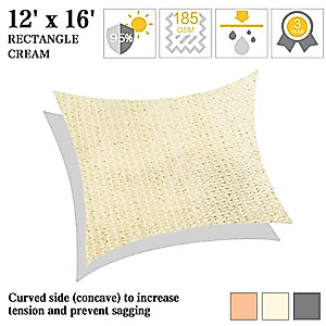 Dafoecheer Sun Shade Sail 12' x 16'Rectangle UV Block Canopy for Patio Garden Backyard Lawn and Outdoor Activities, Cream