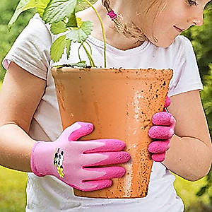 QEAR 1 Pair Kids 3-6 Years Girl Pink Garden Work Gloves,Knitted Liner,and Latex Rubber Palm Coated for Water/Dirty Resistance (3-6 Years Pink XXXS)