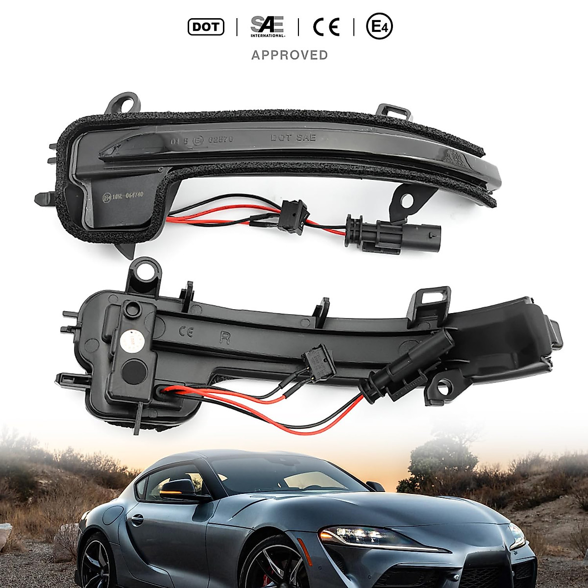NSLUMO Sequential LED Side Mirror Marker Lights for To'yota GR Supra A90 A91 2020-2023 Sideview Mirror Turn Signal Lamp Assembly Smoked Lens OEM Side Indicator Replacement