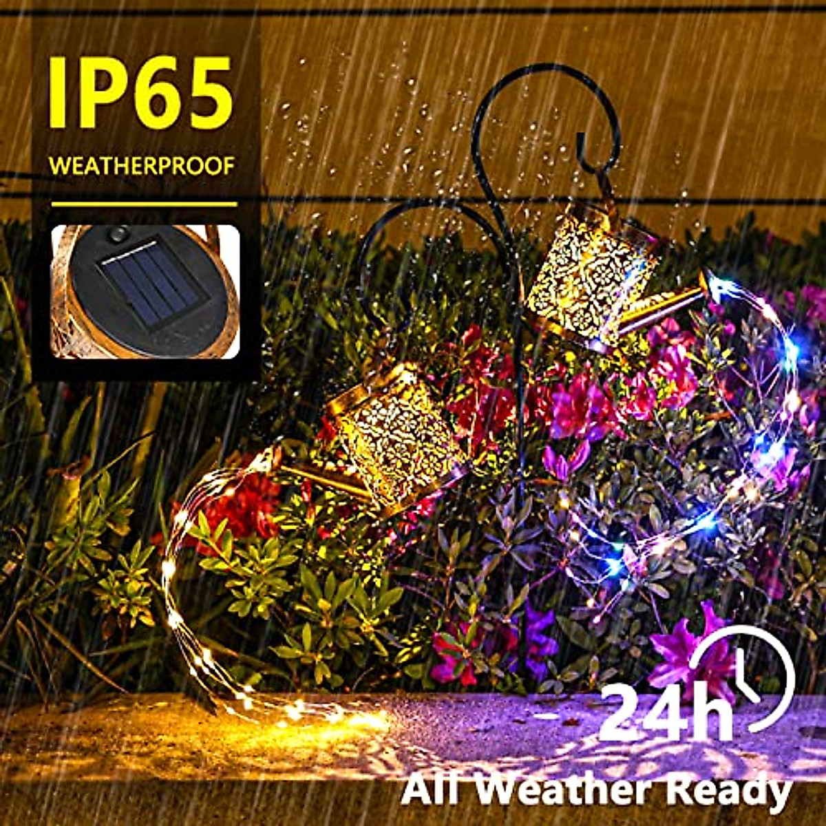Gunlire 2 Pack Solar Watering Can Lights Garden Decor, Waterproof Hanging Solar Lantern Lights Solar Fairy Lights for Patio, Landscape, Pathway, Flower Bed, Gifts - 8 Modes (Watering Can Lights)