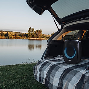 DOSS Outdoor Bluetooth Speaker with Subwoofer, 60W Powerful Sound, Rich Bass, Dual DSP, Mixed Colors Lights, PartySync, Mic and Guitar Inputs, Karaoke Machine for Backyard and Poolside Party