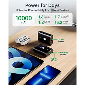 Coolreall Mini Portable Charger, Power Bank 10000mAh with LED Display, 3A USB C (in & Out) Power Bank Fast Charging, Phone Battery Pack Compatible with iPhone 14 13 12 Pro Samsung S22 Google LG etc