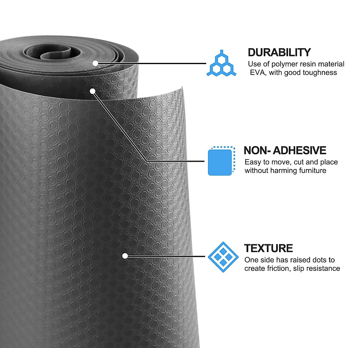 Bloss Plastic Shelf and Drawer Liner Non Adhesive Cupboard Liner Waterproof Shelf Liners for Cabinets, Storage, Desks, Bathroom, Kitchen - Grey 17.7"×59"