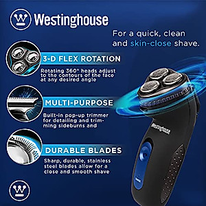 Westinghouse Shavers for Men Rechargeable Electric Razor for Men, Cordless Rotary Electric Shaver with Pop-Trimmer with Powerful Rotating Heads