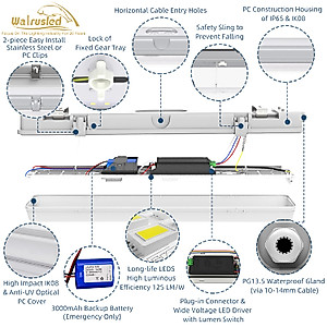 2FT LED Vapor Tight Light, IP65 IK08, 10W(1250lm)/20W(2500lm) Selectable, 5000K, 100-277V, Outdoor Waterproof Shop Light, Vapor Proof Lighting Fixture for Carport Parking Garage Car Wash, FCC Listed