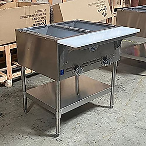 Commercial Steam Table Warmer 31" Wide 2 Open Well-NSF Certified Stainless Steel with Undershelf and Cutting Board-use Natural Gas or Propane
