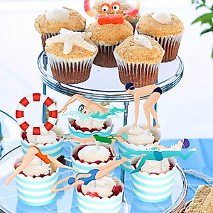 36Pcs Swimming Cupcake Toppers Swim Team Cupcake Toppers Swimming Birthday Party Cake Picks Swimming Pool Party Decorations for Summer Swimming Pool Baby Shower Supplies