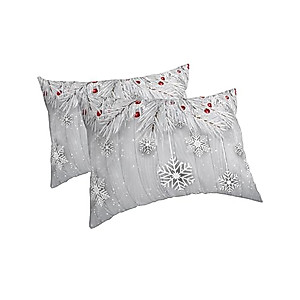 Hokiten Queen Size Pillow Covers Set of 2 - Silver Christmas, Microfiber Soft Pillowcases with Envelop Closure, Farmhouse Snowflake Pine Woodgrain Lumbar Pillow Cover for Sofa/Couch, 20x30 Inches