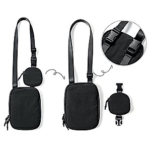 ODODOS Unisex Crossbody Bag with Removable Small Pouch Adjustable Belt Bag for Cell Phone Travel Workout Running Hiking, Black